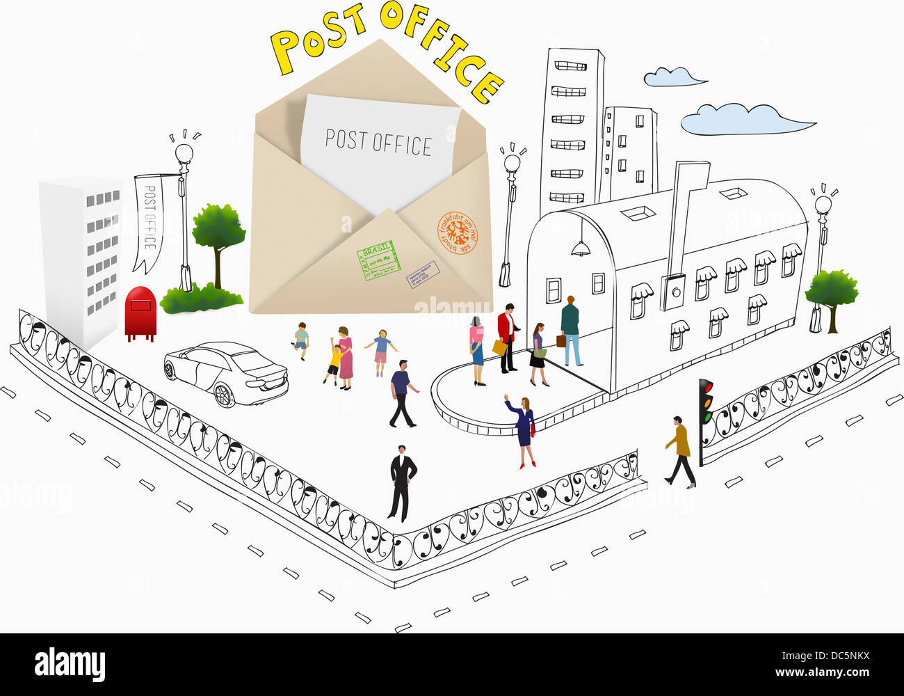 illustration of post office Stock Photo - Alamy