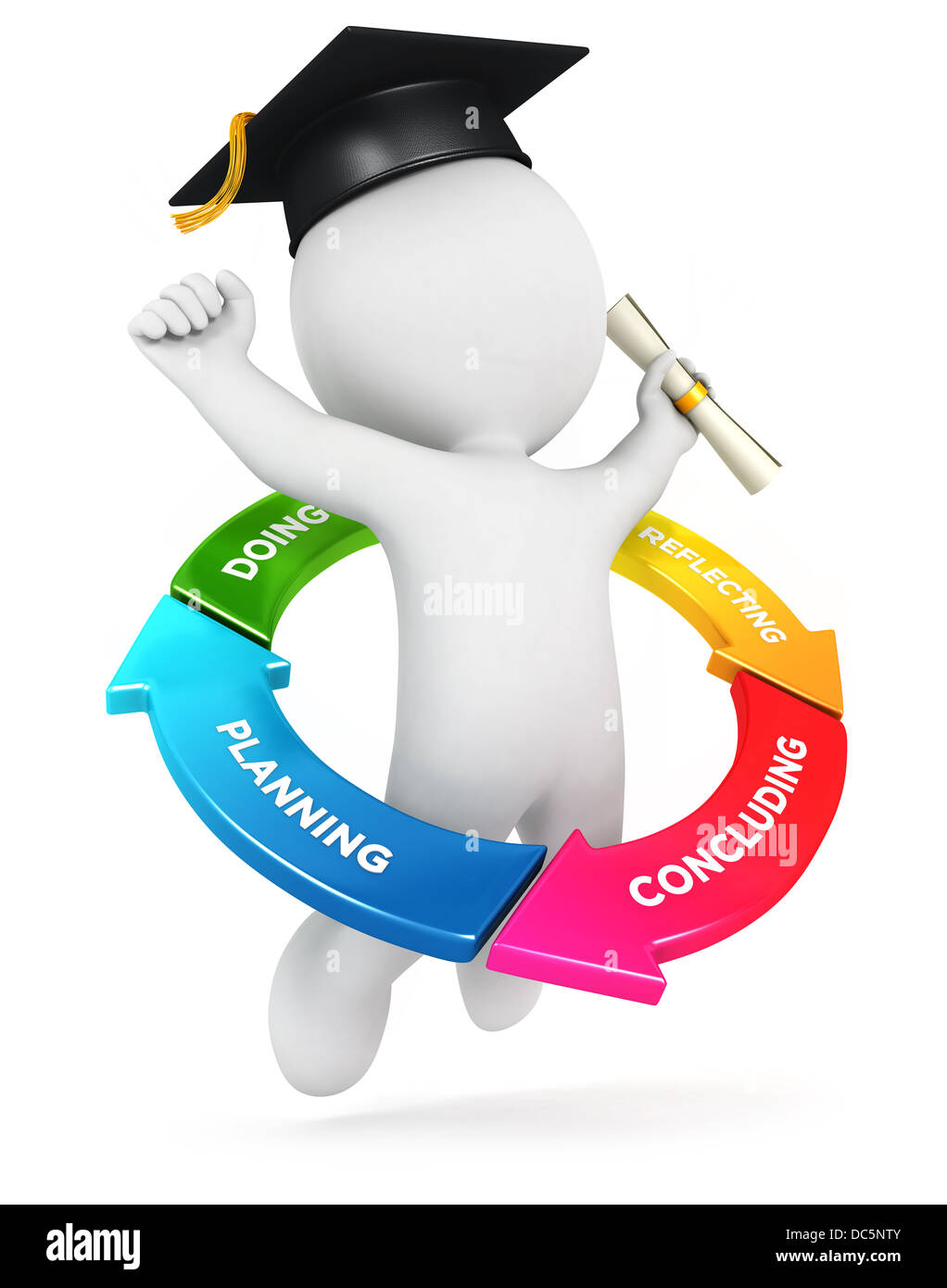 3d white people learning cycle, isolated white background, 3d image ...