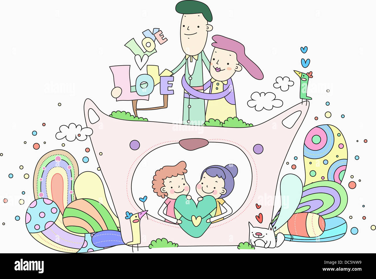 illustration of family with concept of love Stock Photo - Alamy