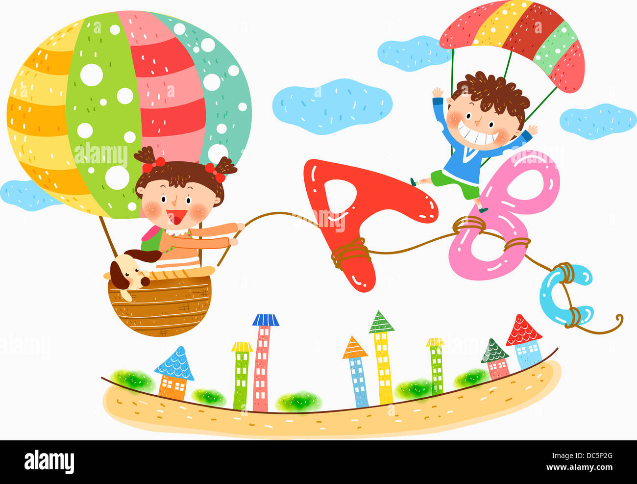 illustration of kids playing with alphabets Stock Photo - Alamy