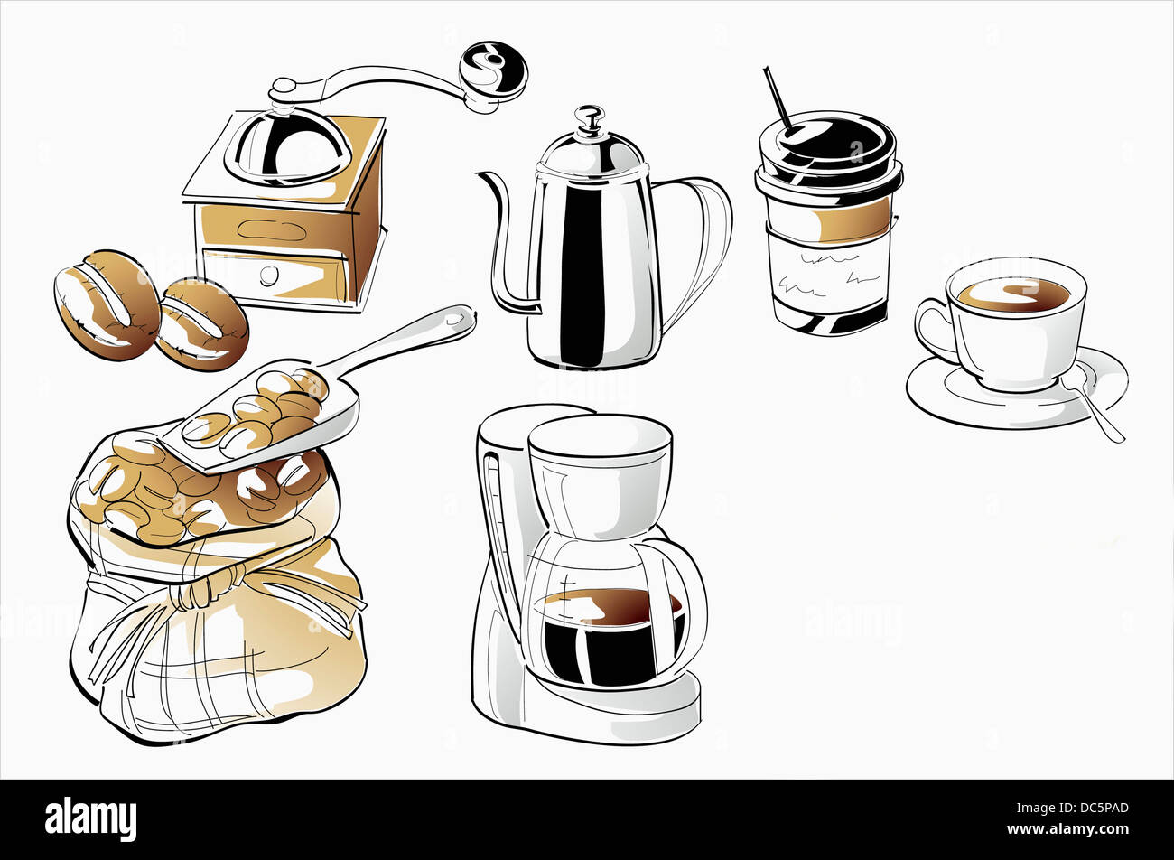 illustration drawing relate to coffee Stock Photo - Alamy