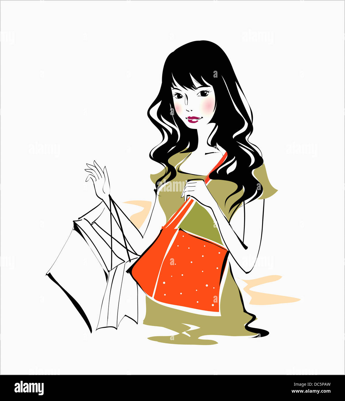 illustration drawing of a woman shopping Stock Photo - Alamy