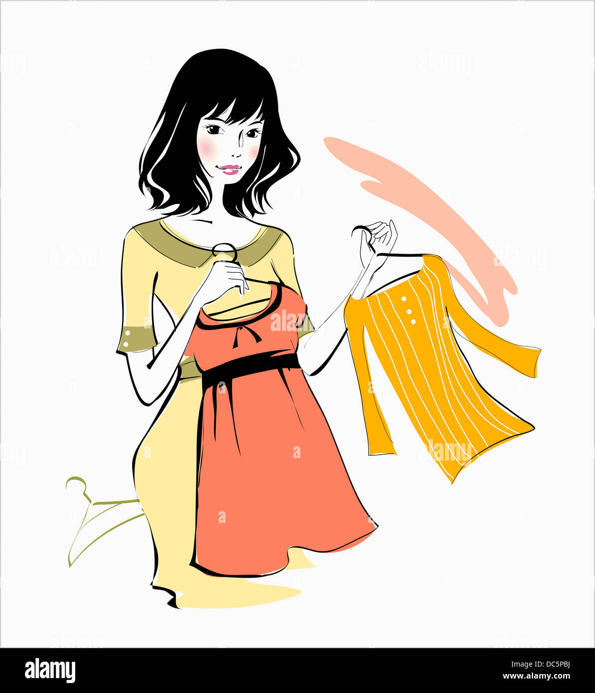 illustration drawing of a woman shopping Stock Photo - Alamy