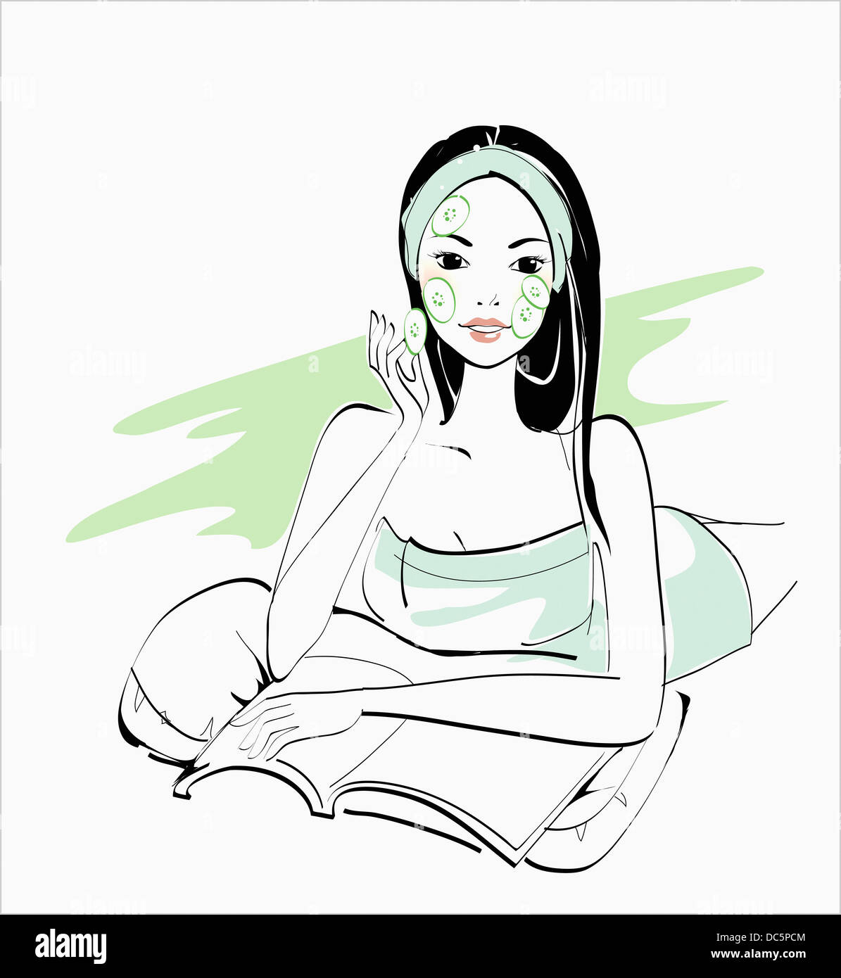 illustration drawing of a woman doing face massage Stock Photo - Alamy