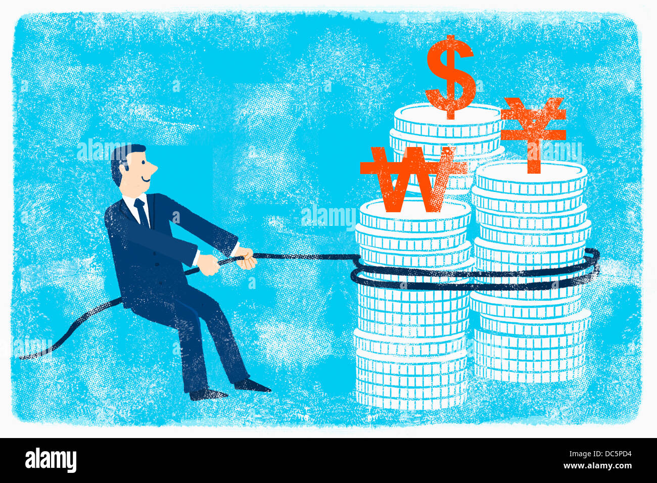 illustration of businessman dragging coins Stock Photo - Alamy