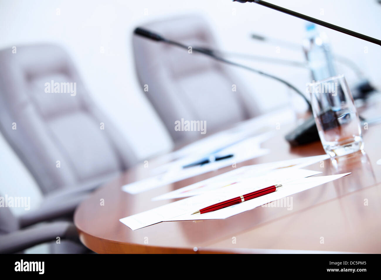 Conference hall with microphones Stock Photo - Alamy