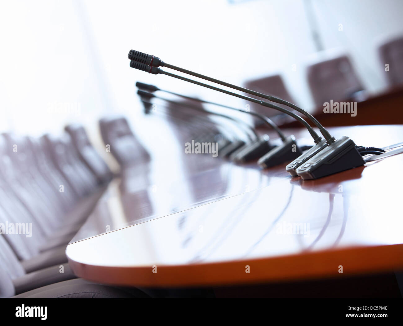 Conference hall with microphones Stock Photo - Alamy