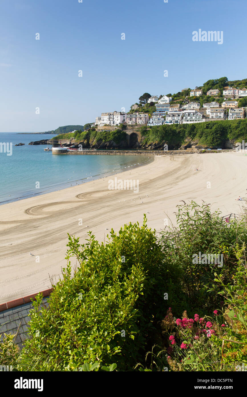 Looe beach Cornwall England with sand and blue sea on a sunny summer ...