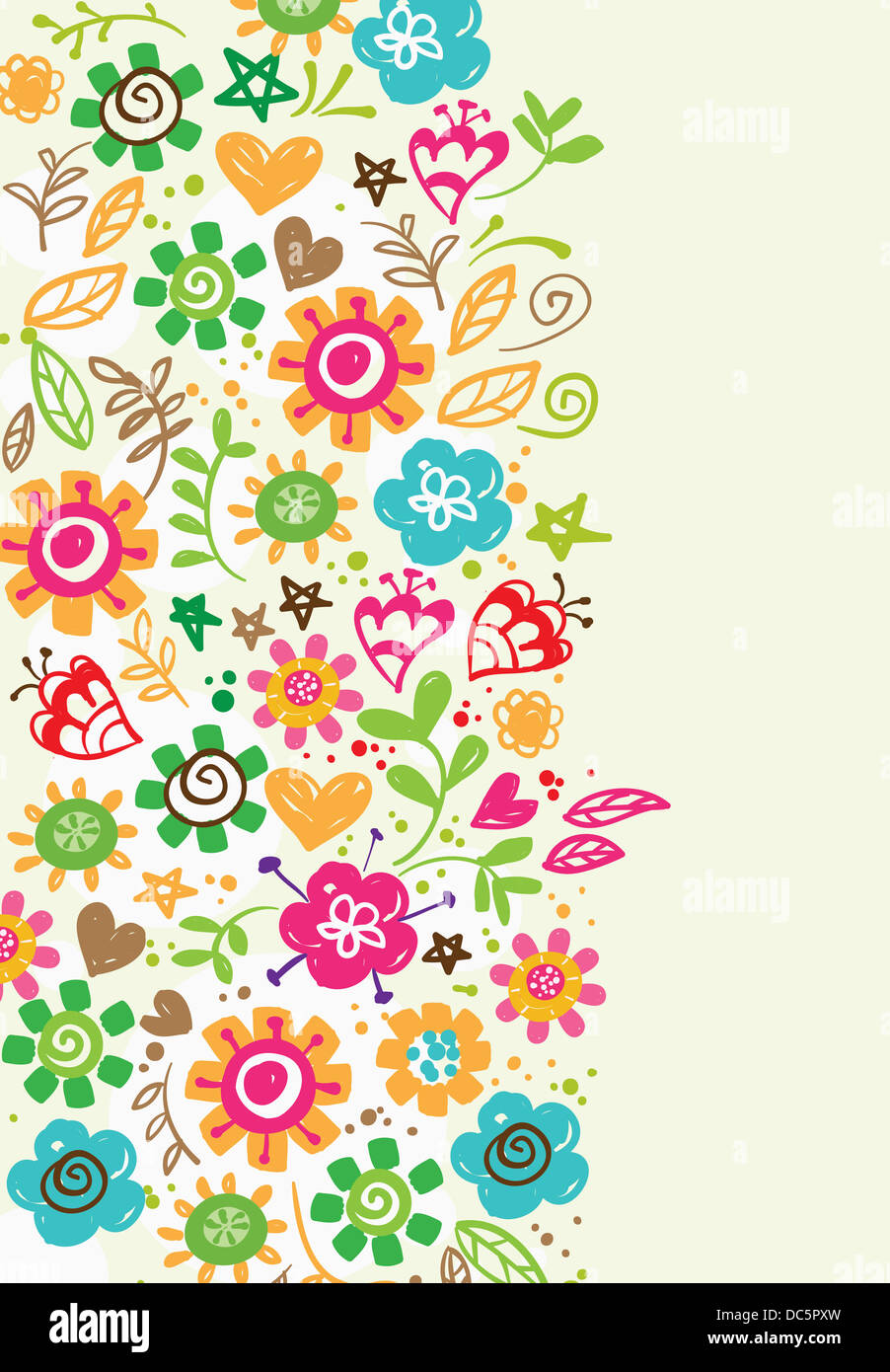 illustration of flowers and hearts forming thick line Stock Photo - Alamy