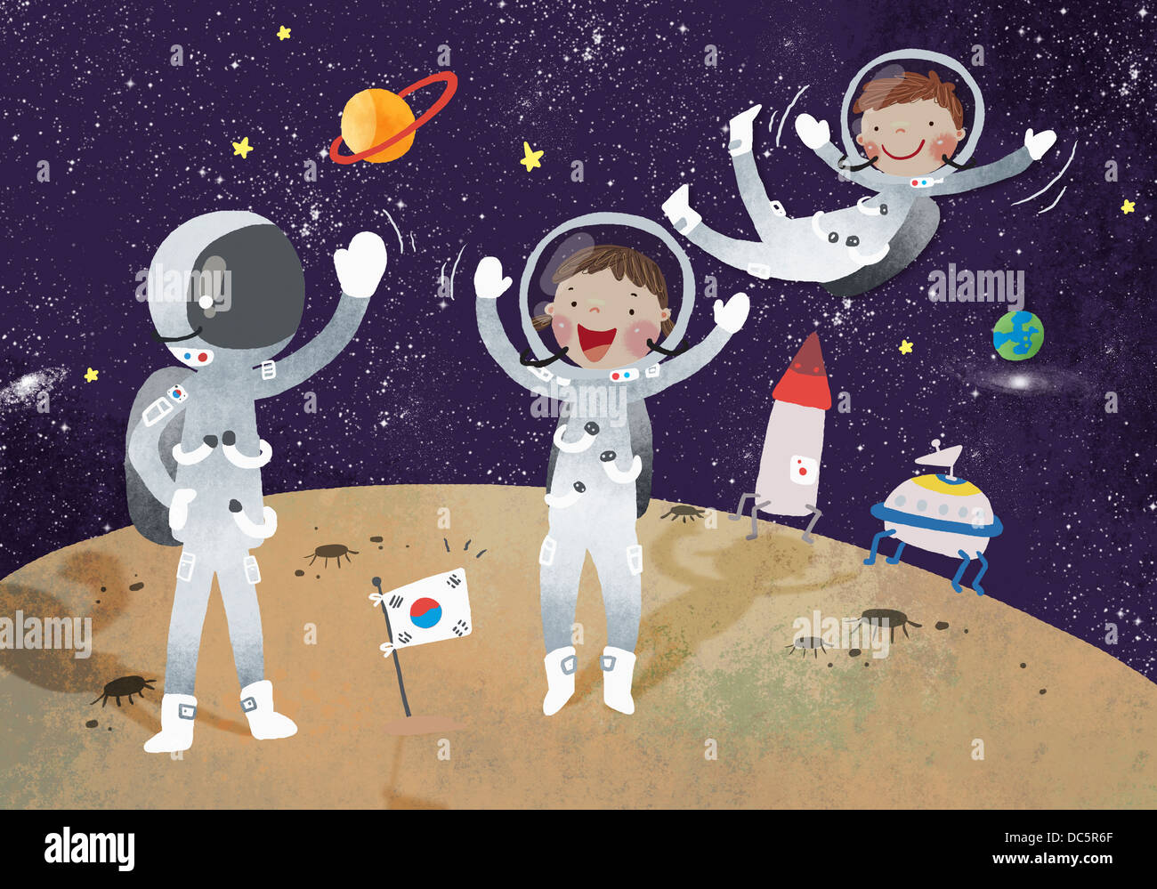 illustration of kids in the space Stock Photo - Alamy