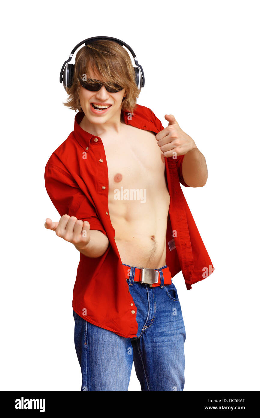 Happy smiling young man dancing Stock Photo - Alamy