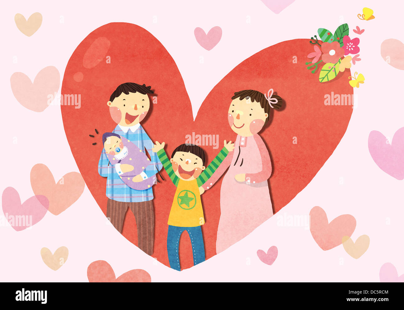 illustration of a happy family Stock Photo - Alamy