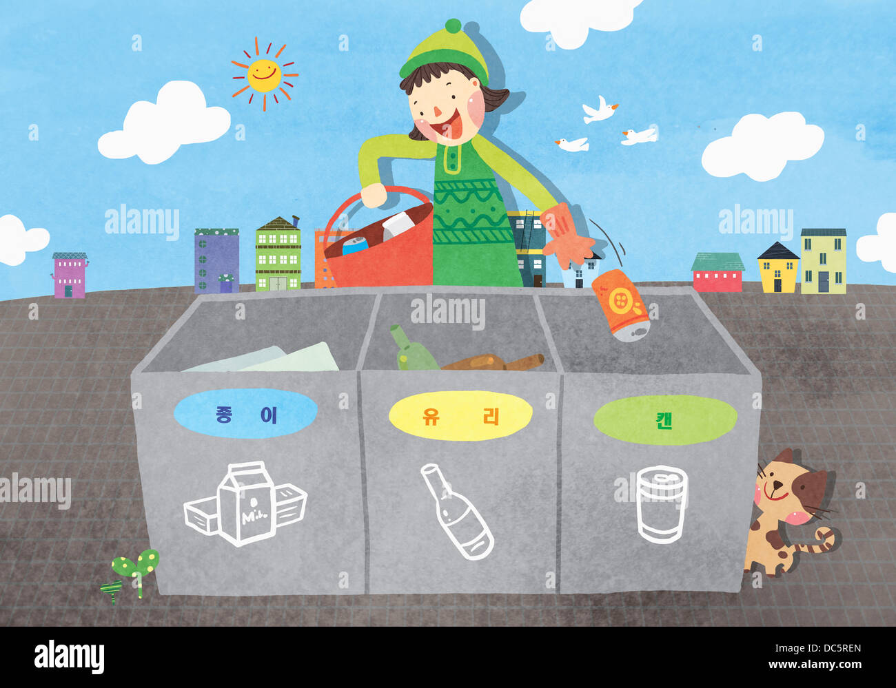 illustration of recycling trashes Stock Photo - Alamy