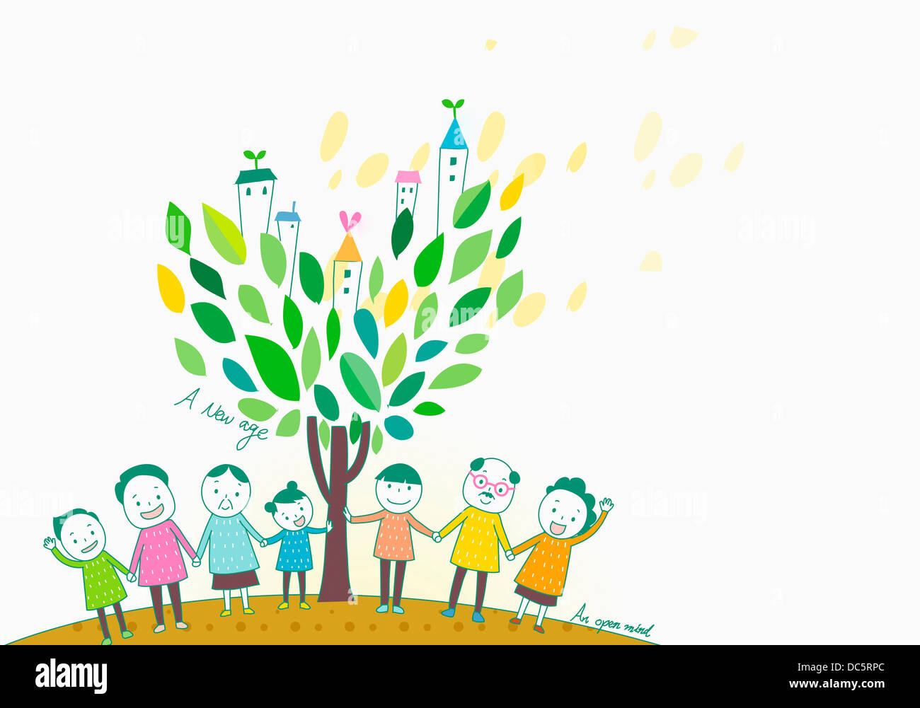 illustration of a family from different generations Stock Photo - Alamy