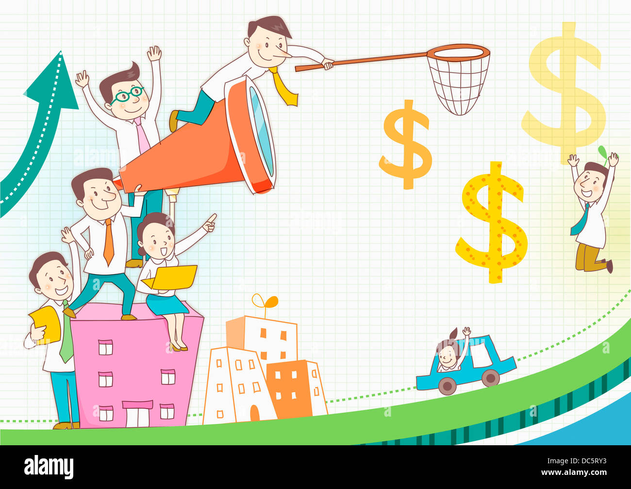 illustration of business people working hard for money Stock Photo - Alamy