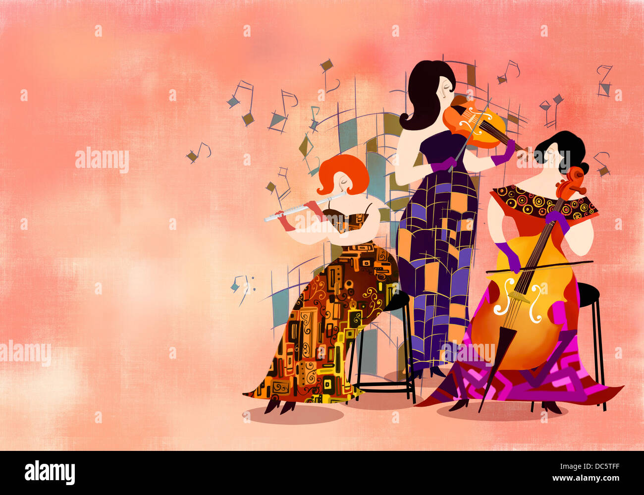 illustration of ladies playing instrument Stock Photo - Alamy