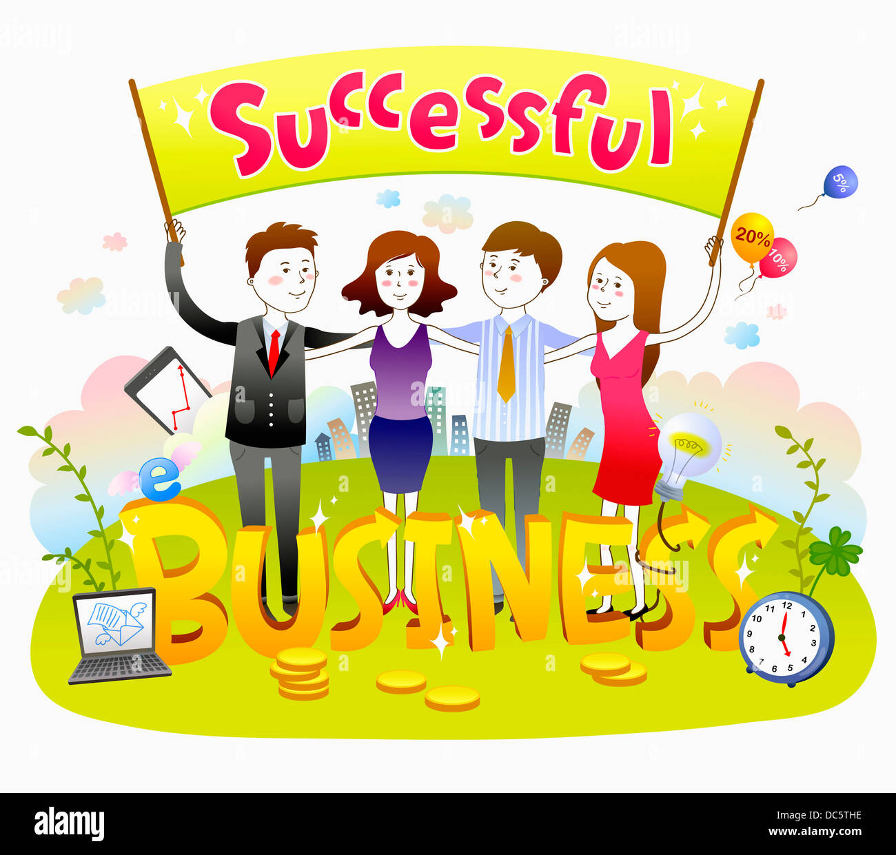illustration of business people working hard for success Stock Photo ...