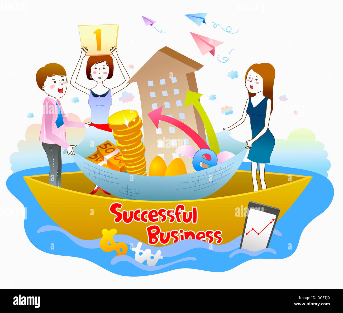 illustration of business people working hard for success Stock Photo ...