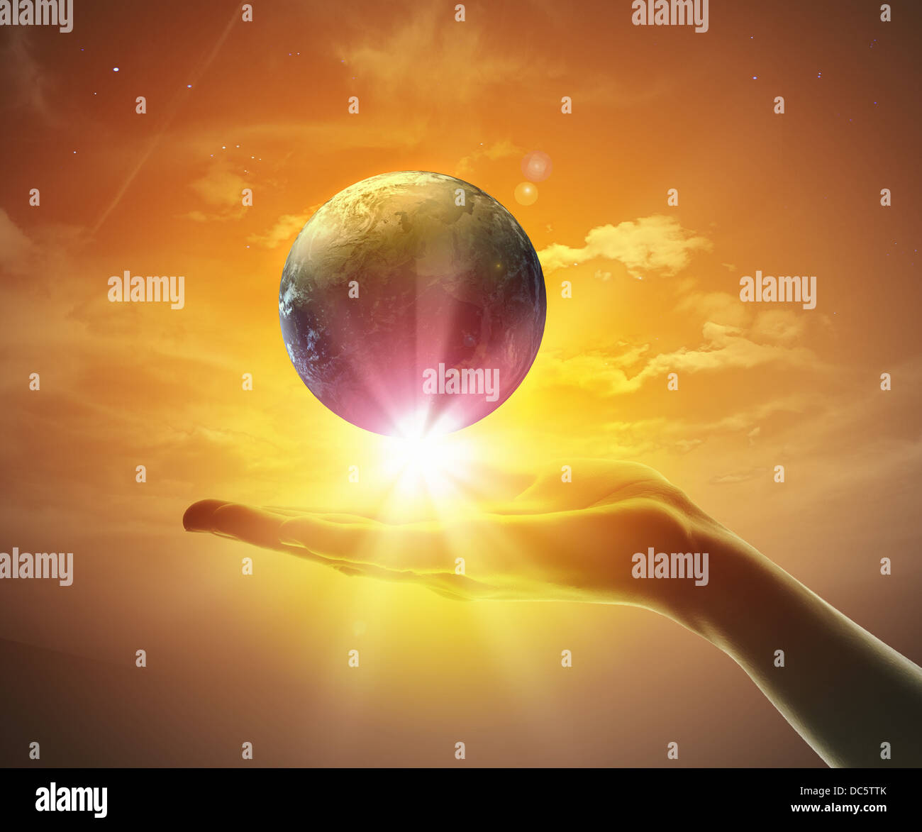 Image of earth planet on hand Stock Photo - Alamy