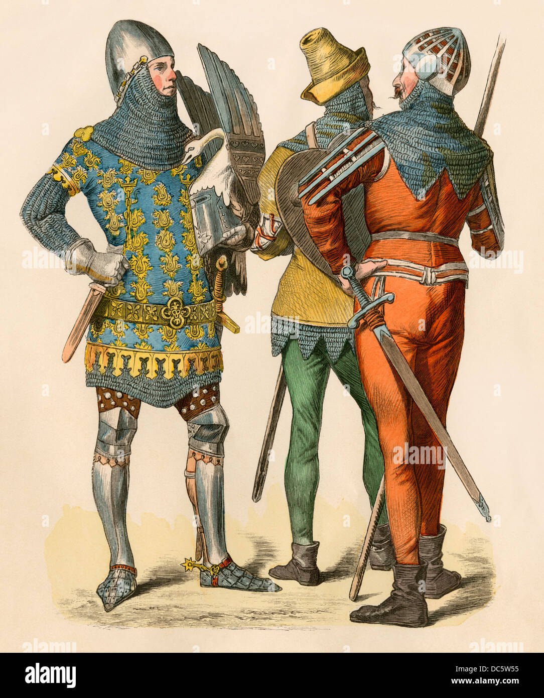 Rudolf von Sachsenhausen and fellow knights, 1300s. Hand-colored print ...