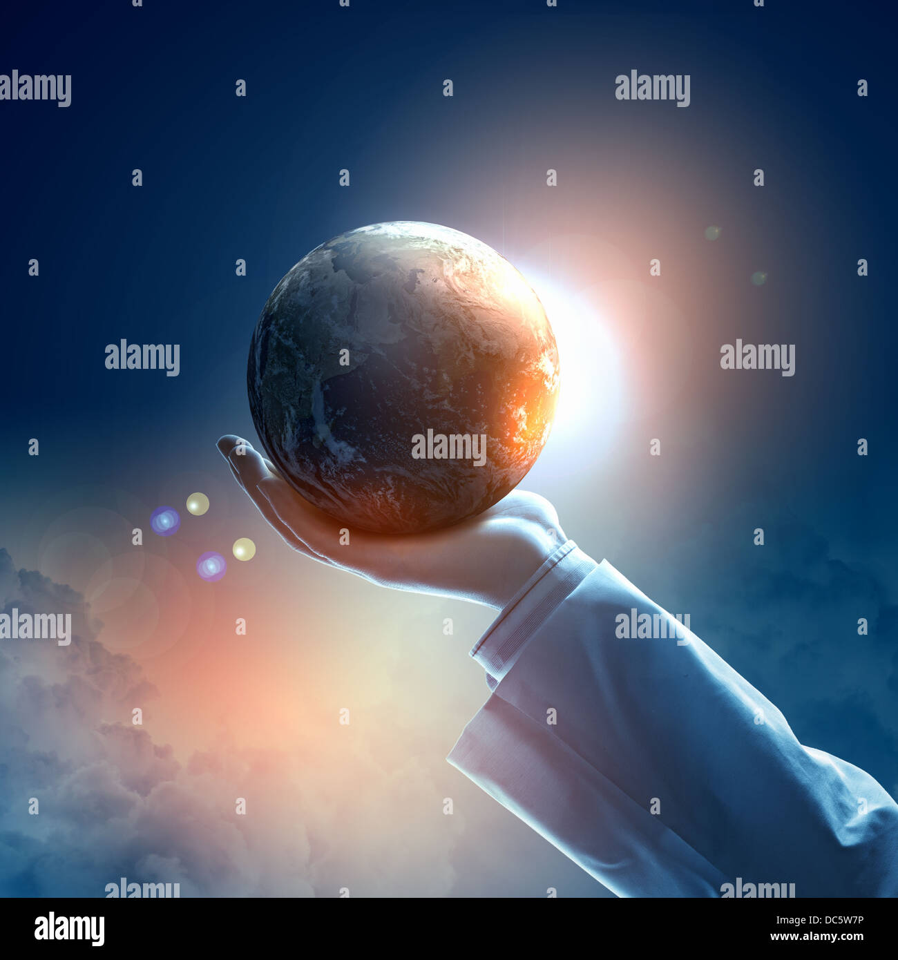 Image of earth planet on hand Stock Photo - Alamy