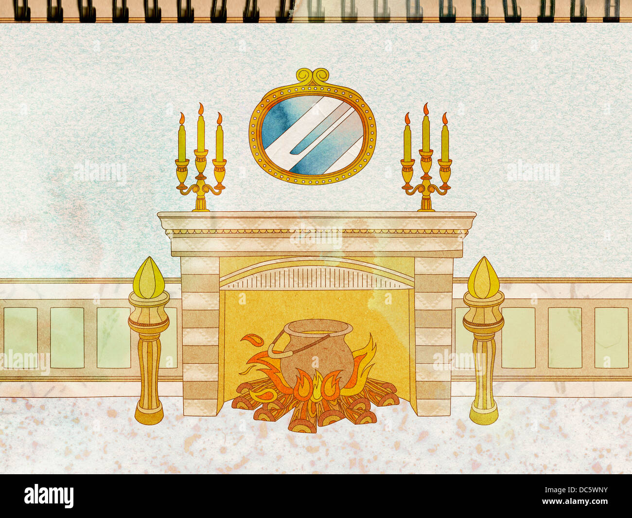 illustration of a fire place Stock Photo - Alamy