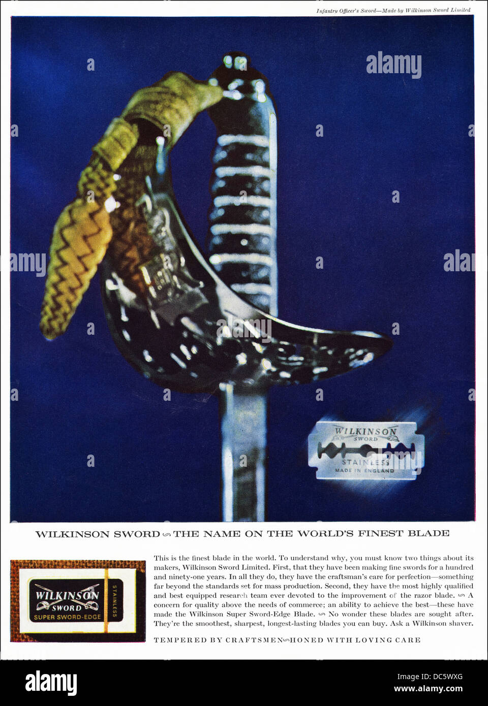 Advertisement for WILKINSON SWORD razor blades magazine advert circa ...