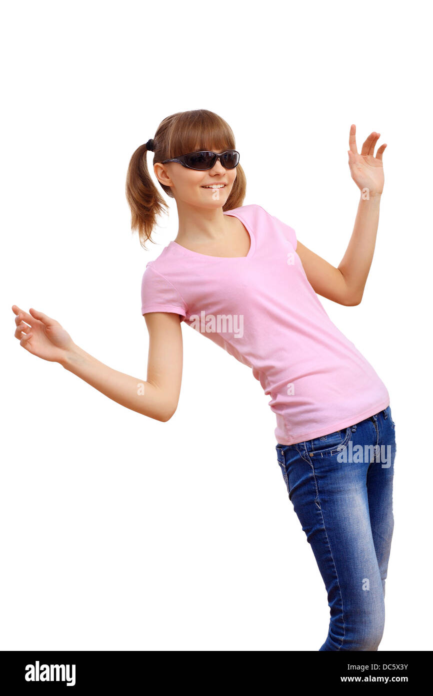 Happy smiling girl dancing Stock Photo - Alamy