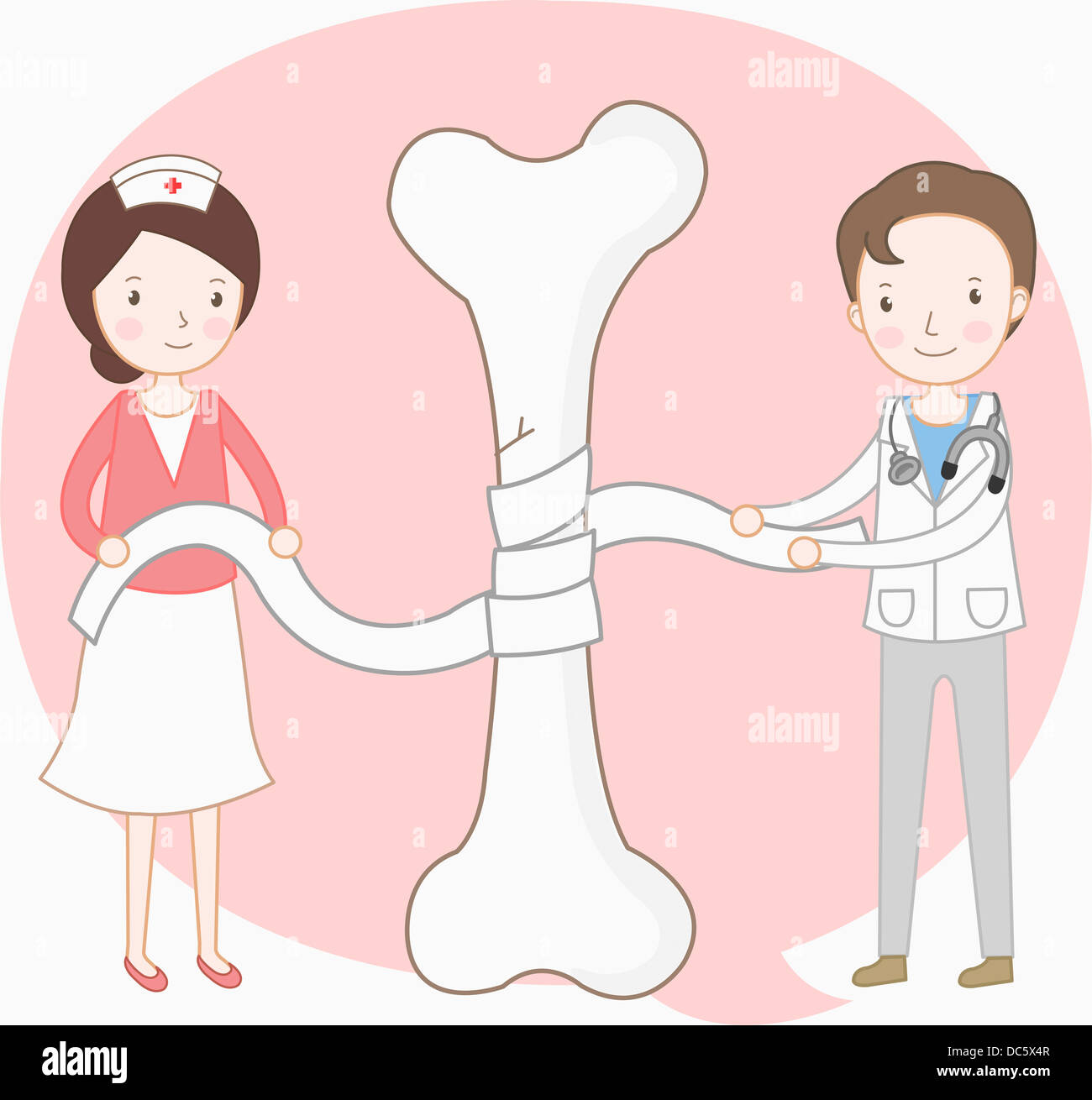 illustration of a doctor and nurse with a bone Stock Photo - Alamy