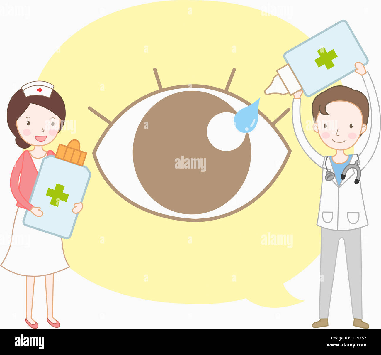 illustration of a doctor and nurse curing eye Stock Photo - Alamy