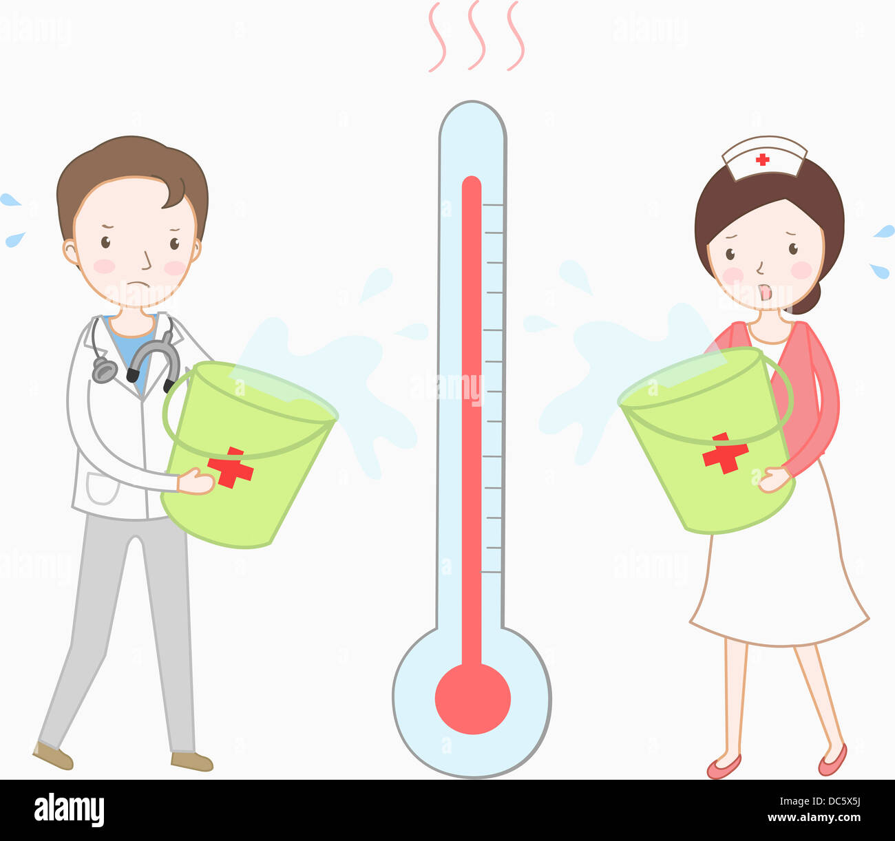 illustration of a doctor and nurse curing fever Stock Photo - Alamy