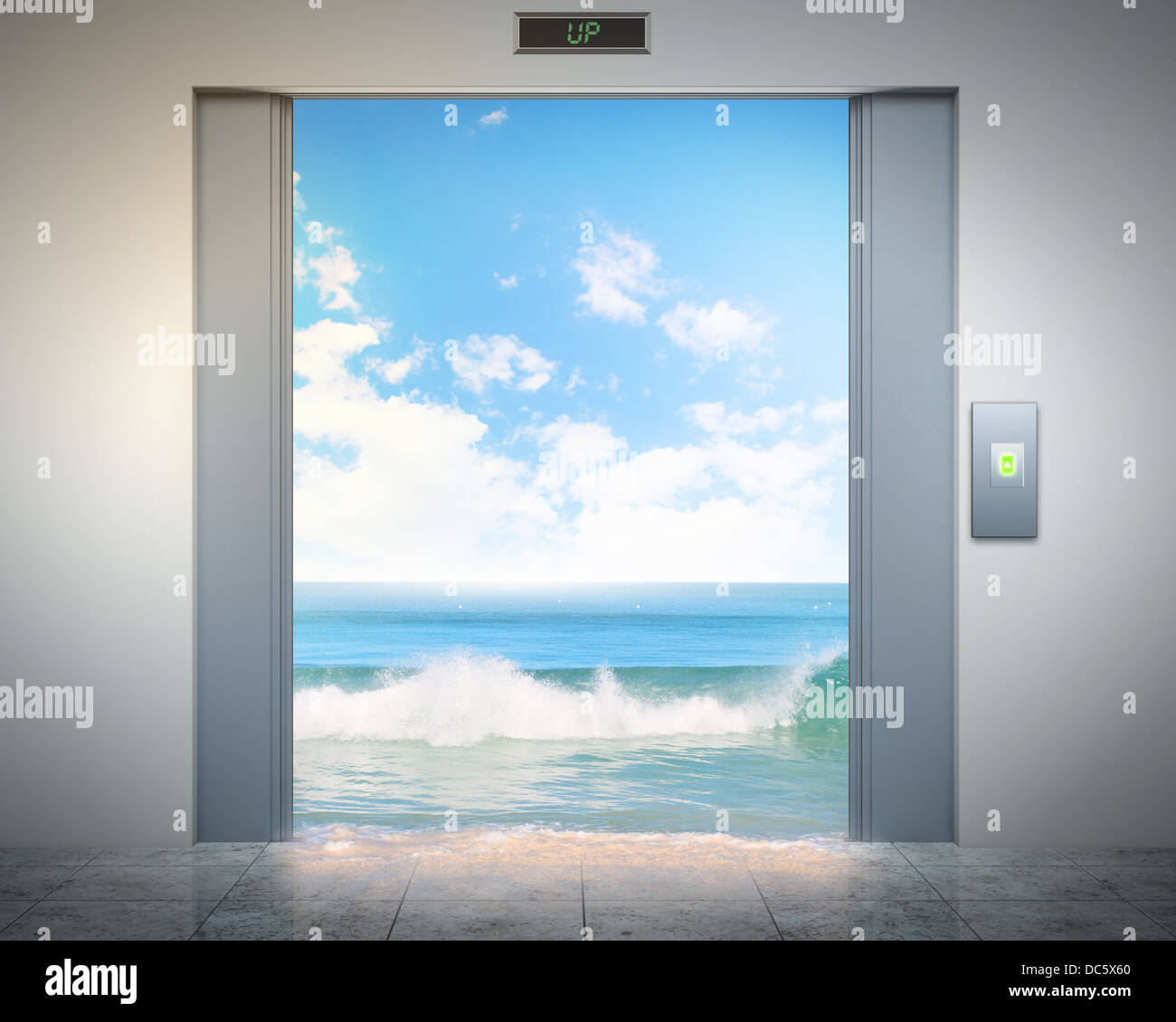 elevator doors and the natural landscape Stock Photo - Alamy
