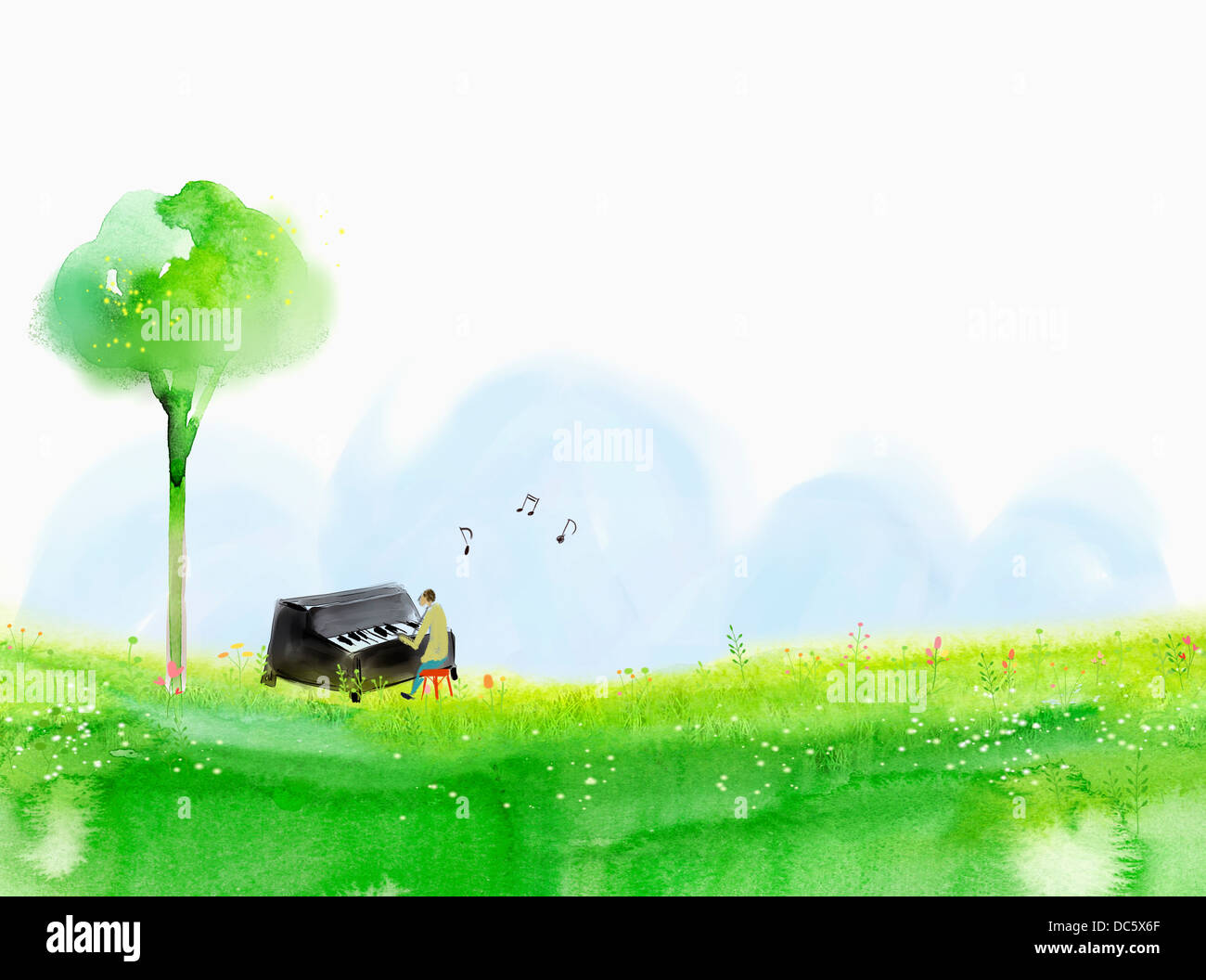 illustration of a relaxing landscape Stock Photo - Alamy