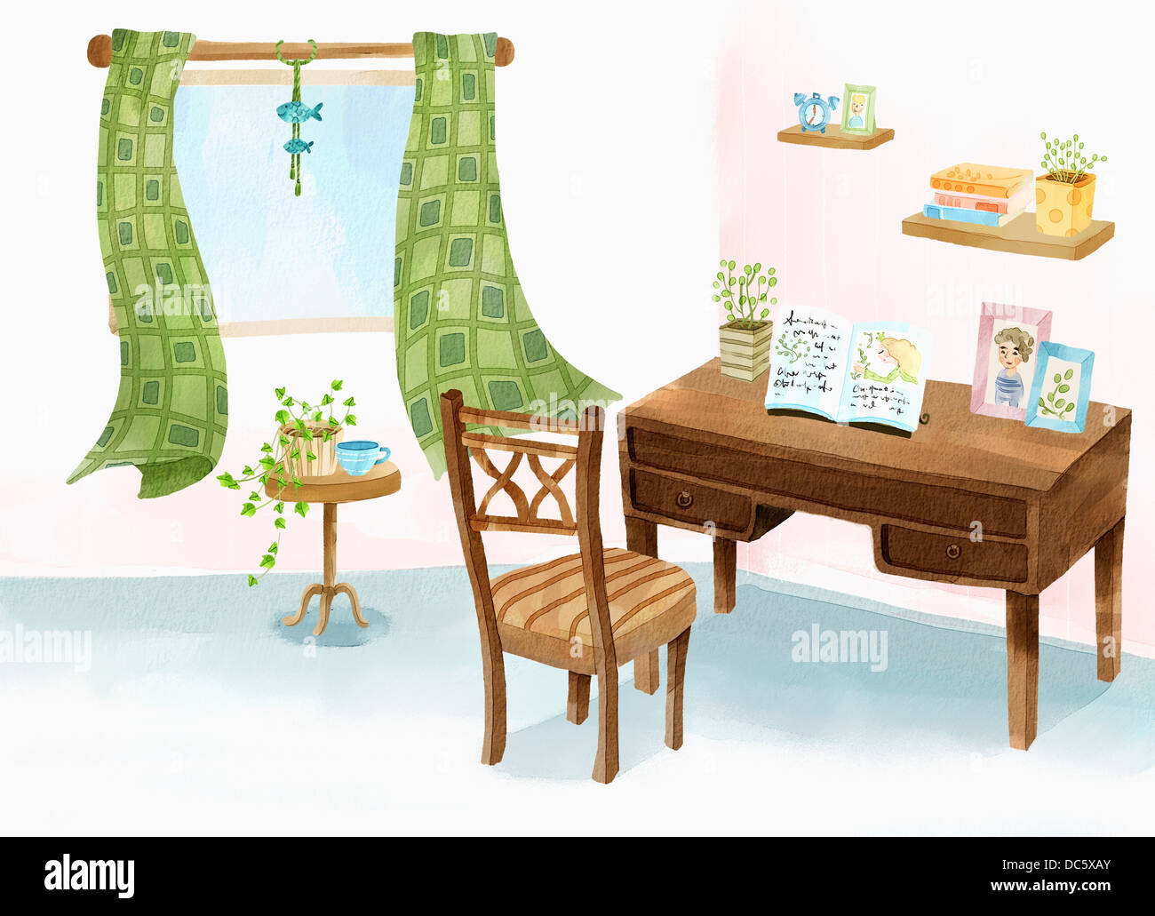 illustration of a study room Stock Photo - Alamy