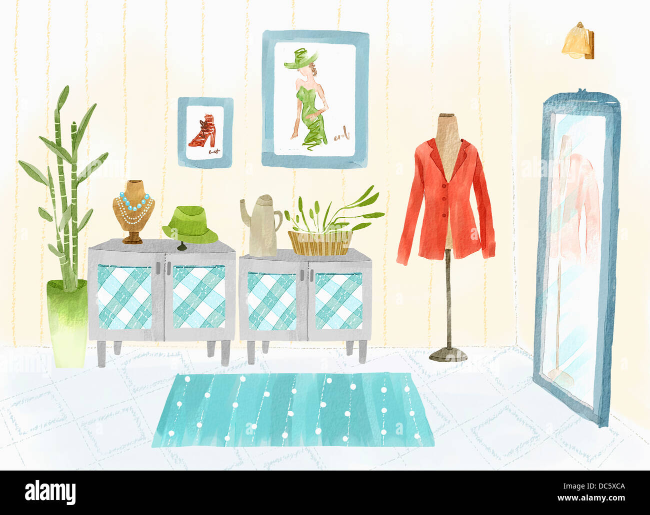 illustration of dressing room Stock Photo - Alamy