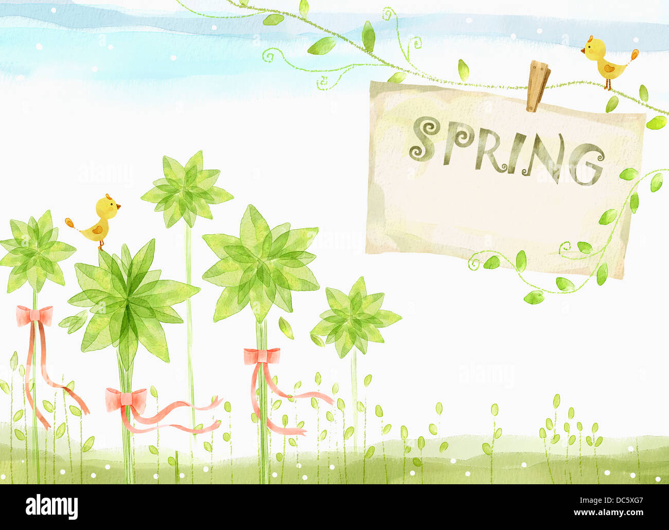 illustration landscape of spring Stock Photo - Alamy