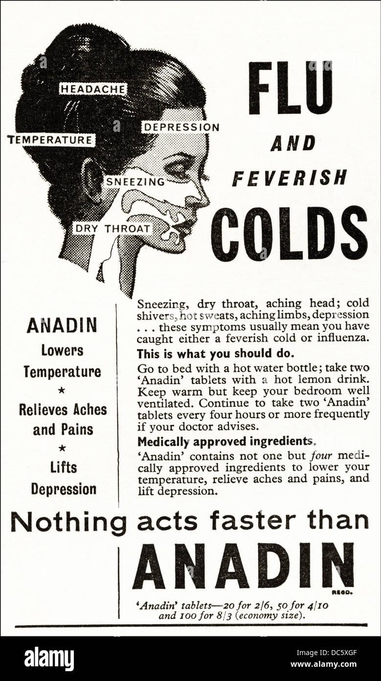 Advertisement for ANADIN tablets magazine advert circa 1968 Stock Photo ...