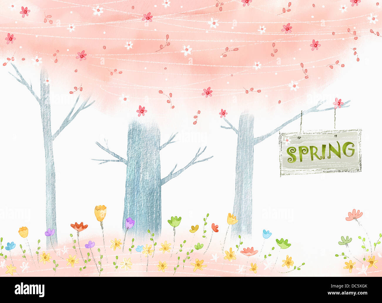 illustration landscape of spring Stock Photo - Alamy