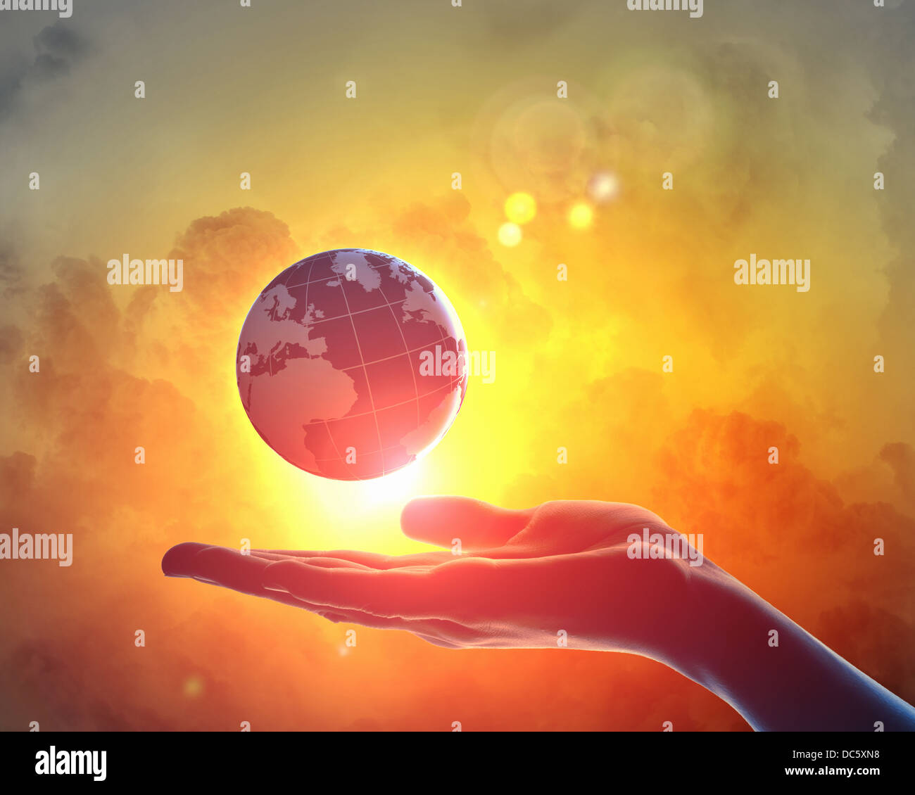 Image of earth planet on hand Stock Photo - Alamy