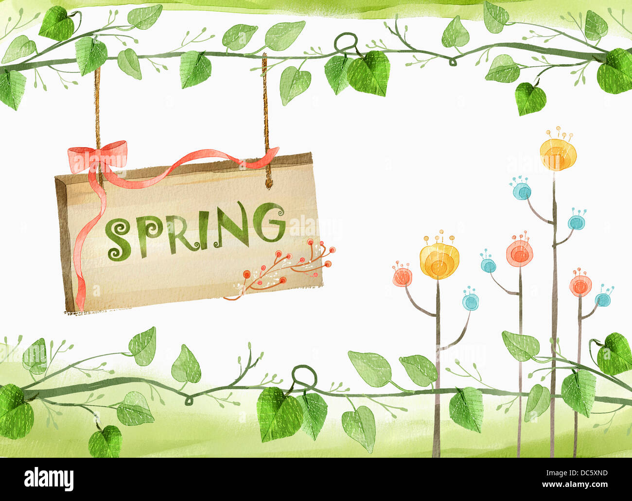 illustration landscape of spring Stock Photo - Alamy