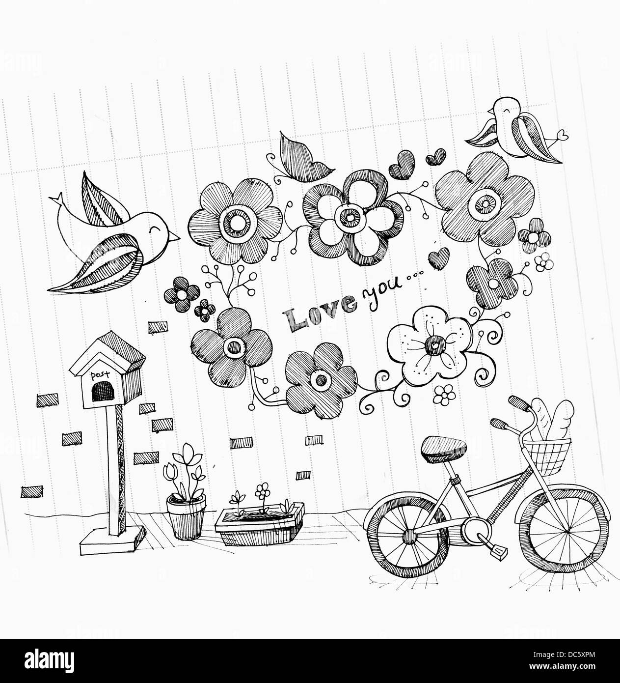 illustrative drawing of love message Stock Photo - Alamy
