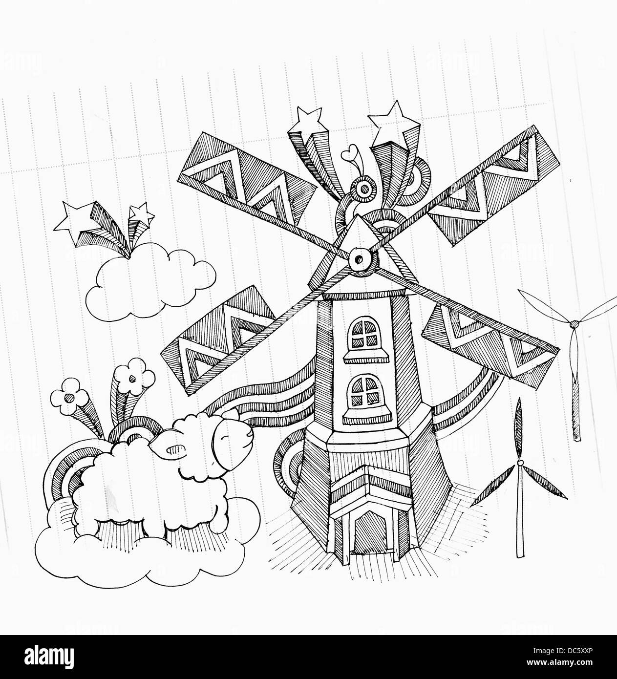 illustrative drawing of windmill Stock Photo - Alamy