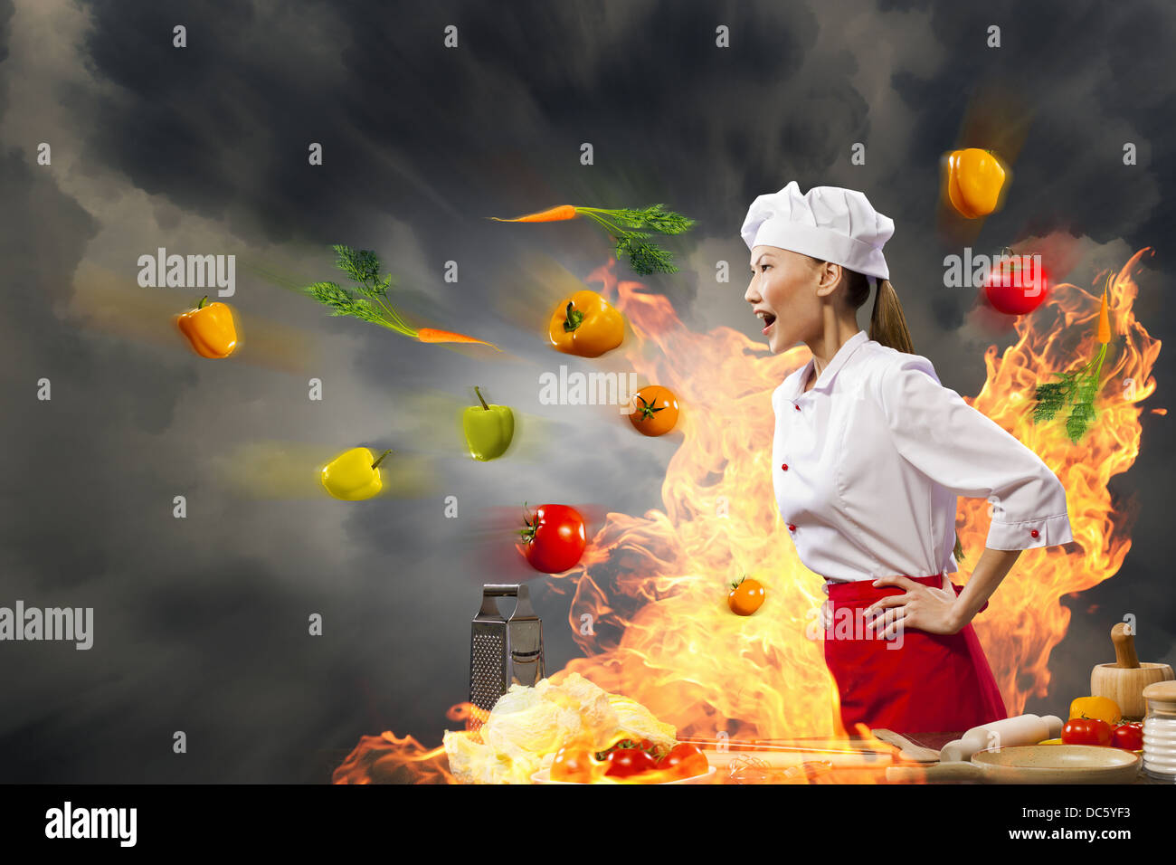 Asian female cook in anger Stock Photo - Alamy