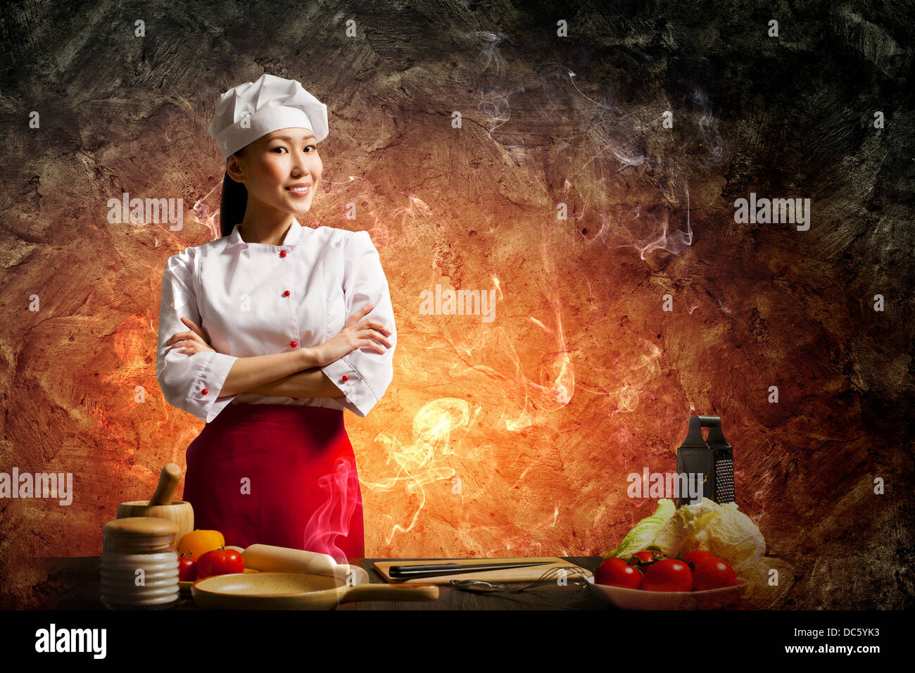 Asian female cook in anger Stock Photo - Alamy