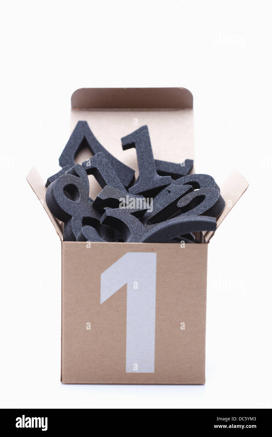 black numbers filled in brown box with white number Stock Photo - Alamy