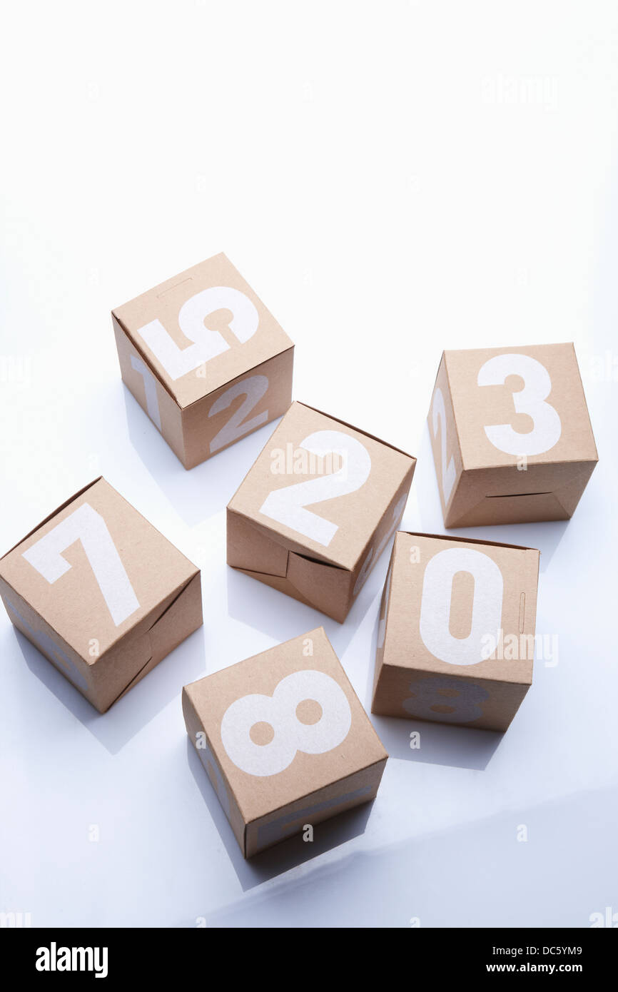 brown boxes with white numbers Stock Photo - Alamy