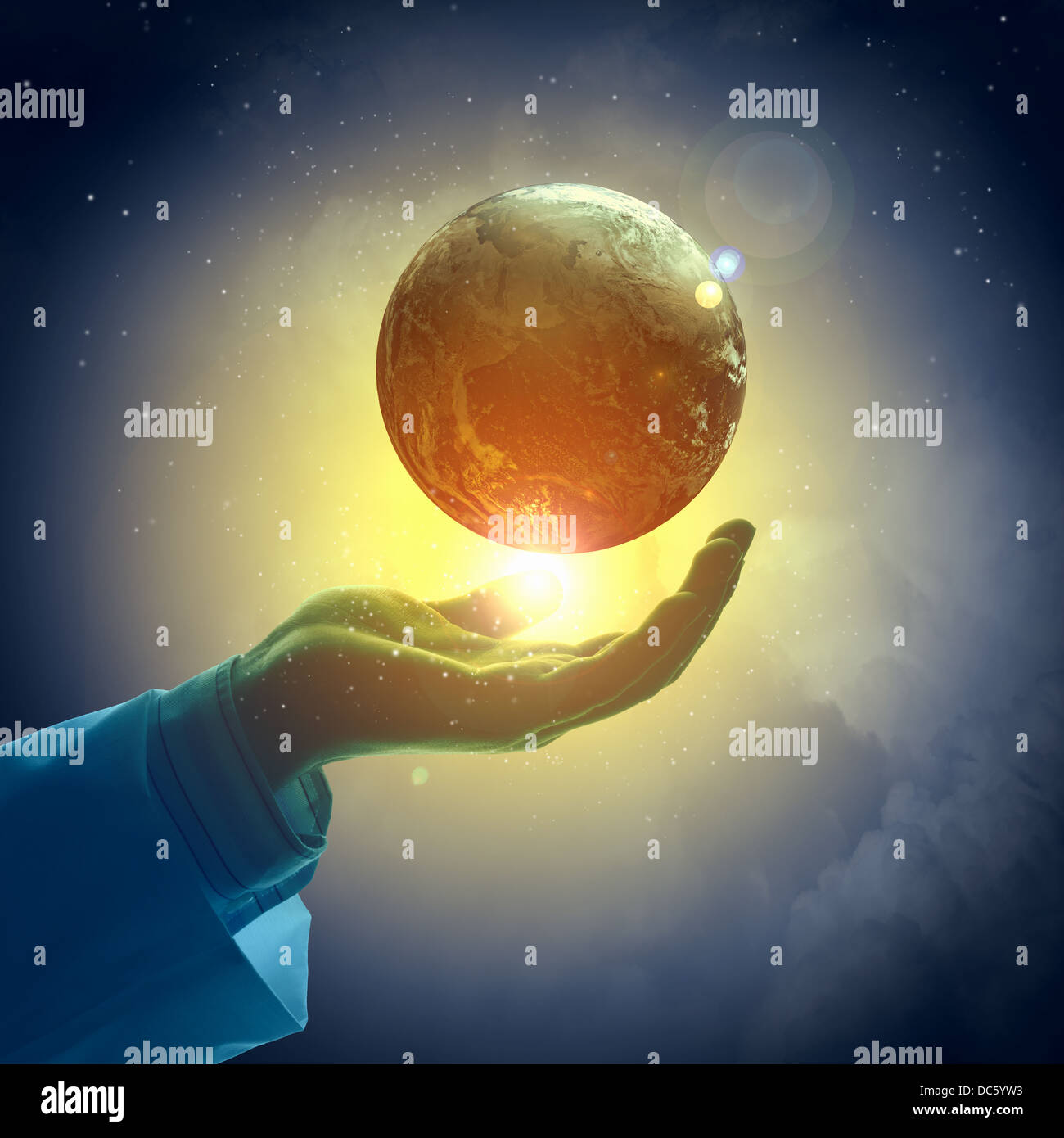 Image of earth planet on hand Stock Photo - Alamy