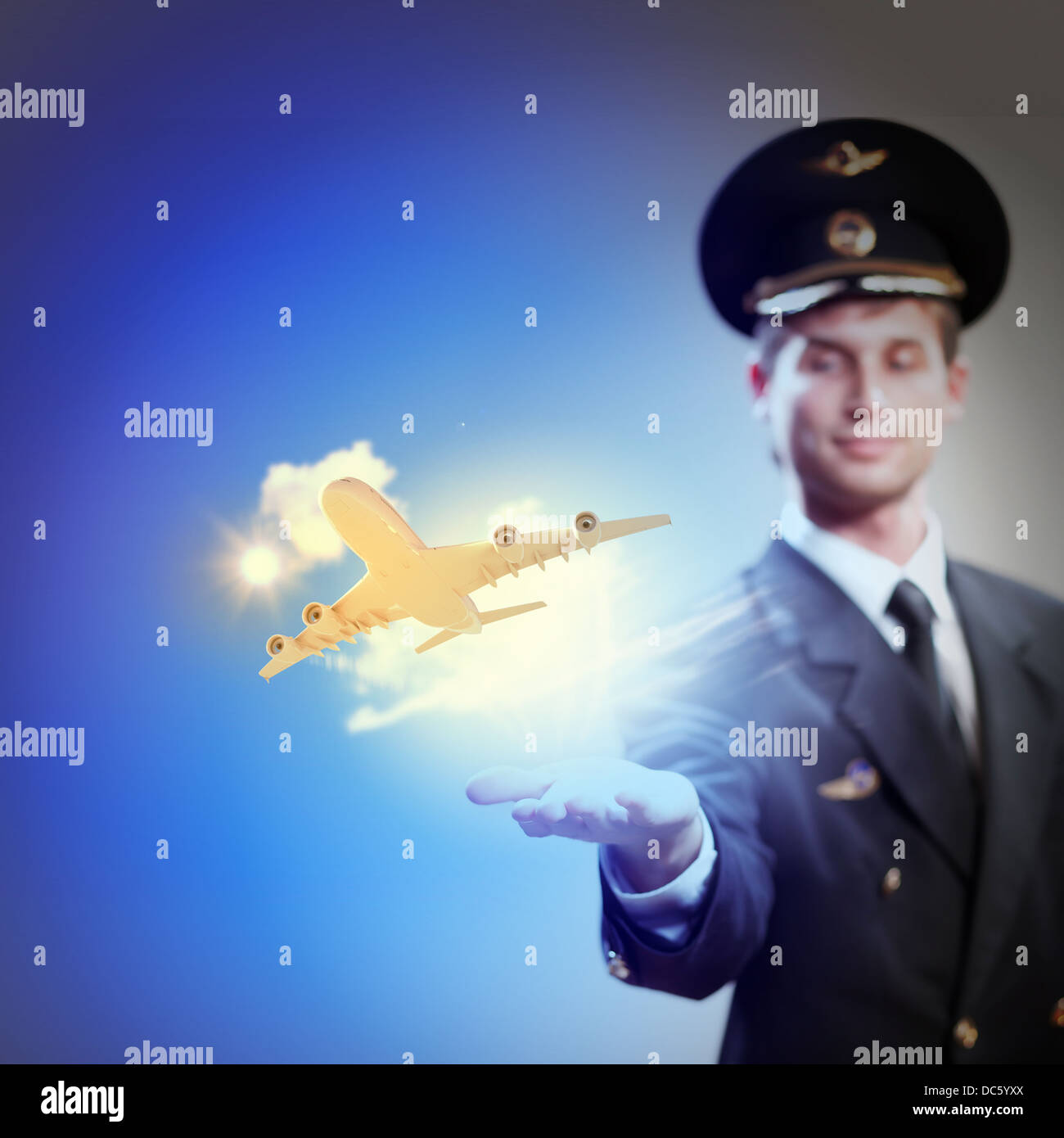 Image of pilot with plane in hand Stock Photo - Alamy