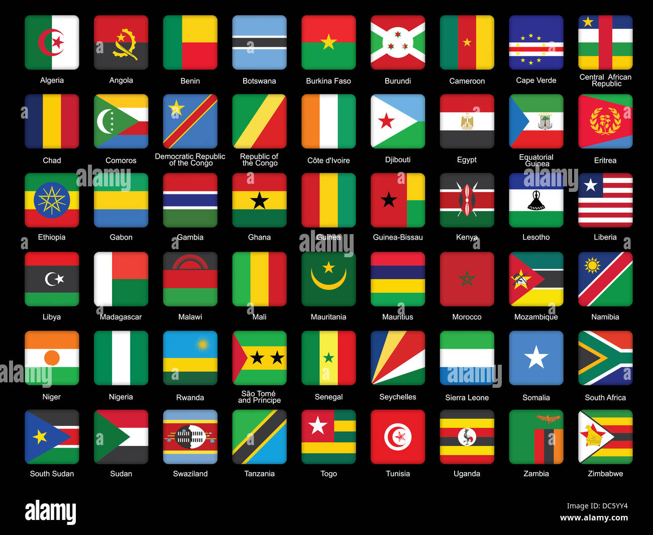 set of African flags icons over black Stock Photo - Alamy