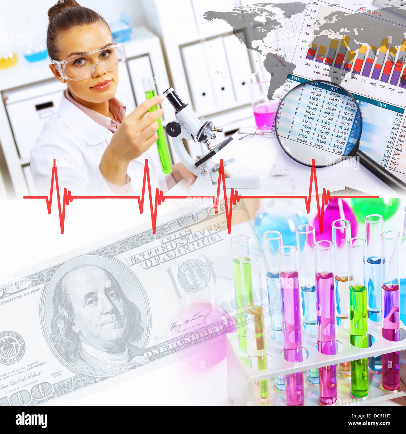 Collage with scientist in laboratory Stock Photo - Alamy